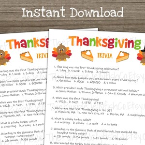 Thanksgiving Trivia Game Printable, Thanksgiving Activity for Kids ...