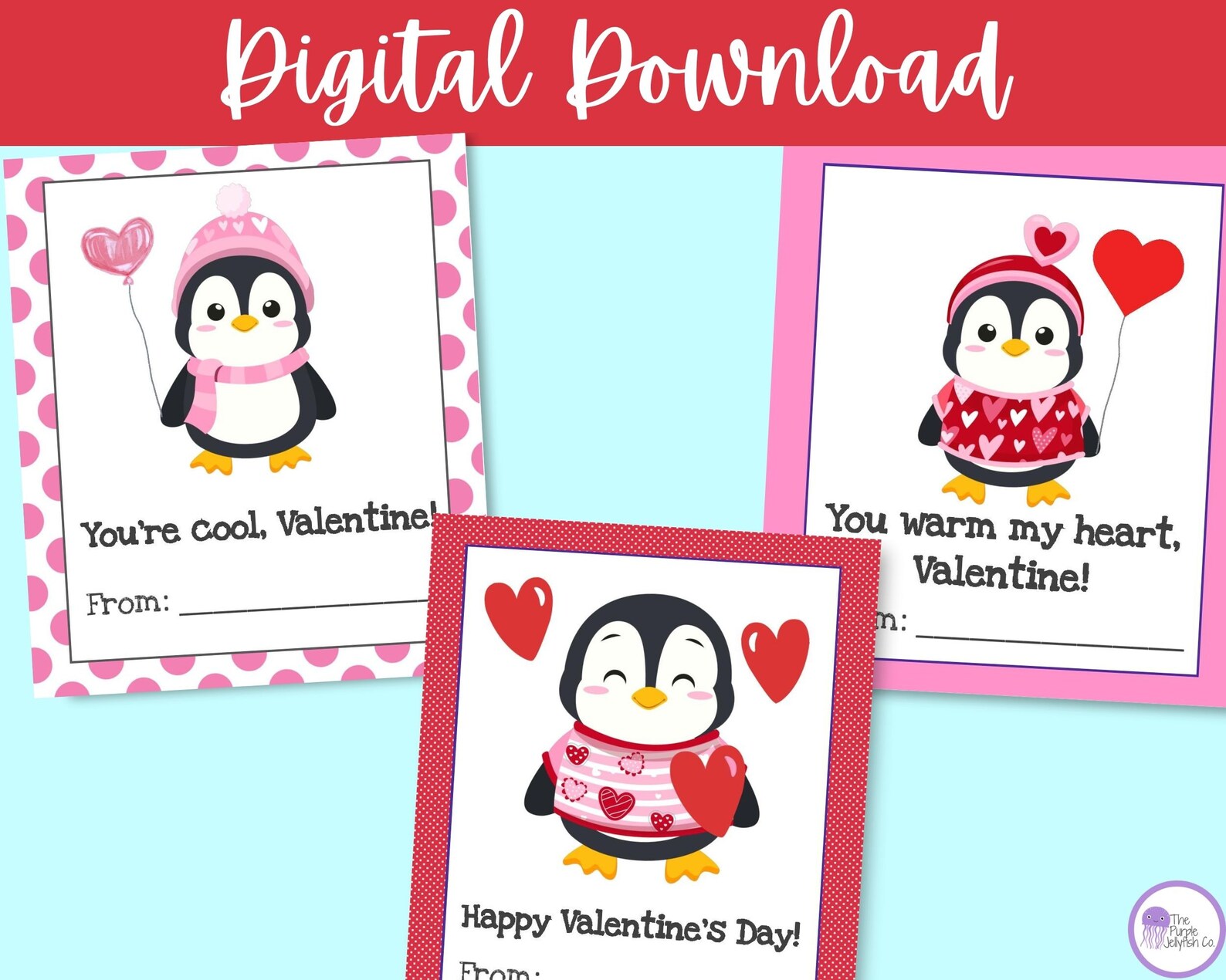 Penguin Valentine Cards for Kids, Printable Valentines for Classroom ...