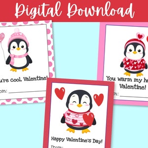Penguin Valentine Cards for Kids, Printable Valentines for Classroom ...