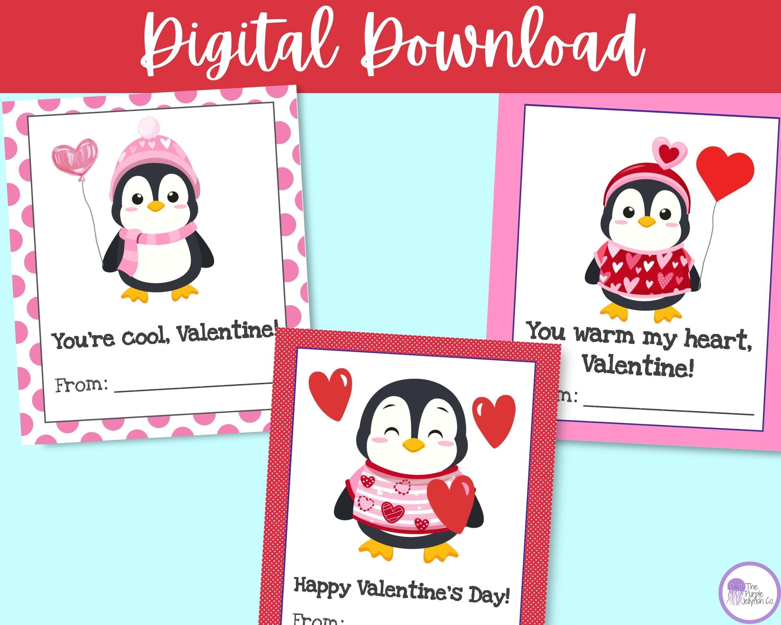 Penguin Valentine Cards for Kids, Printable Valentines for Classroom ...