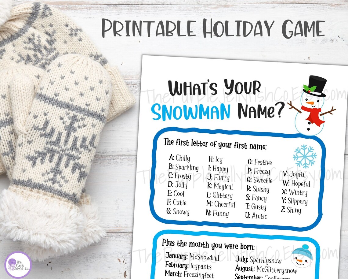 Snowman Name Game Fun Winter Game for Kids Printable Holiday | Etsy