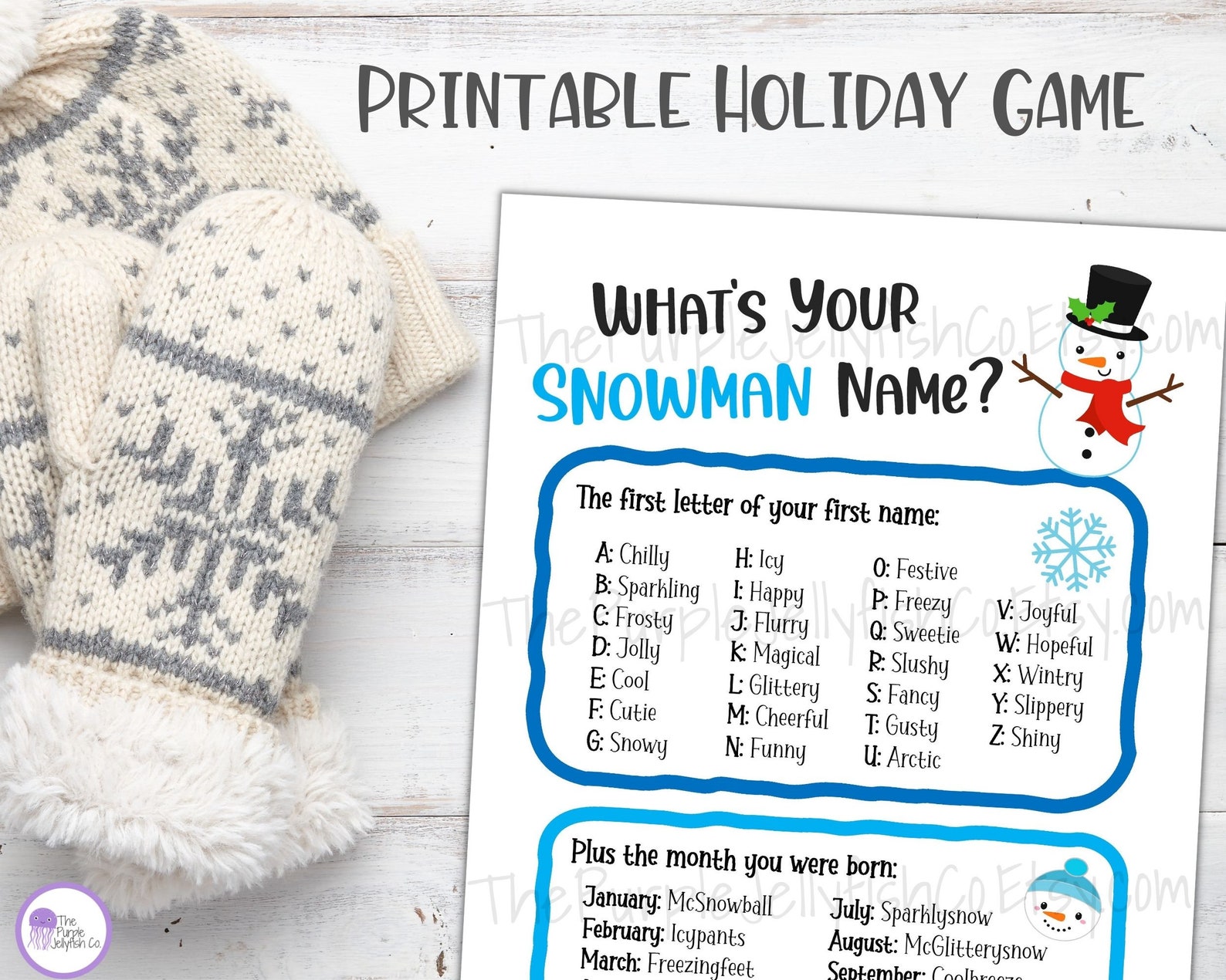 Snowman Name Game Fun Winter Game for Kids Printable Holiday - Etsy