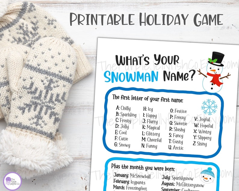 Snowman Name Game Fun Winter Game for Kids Printable Holiday - Etsy