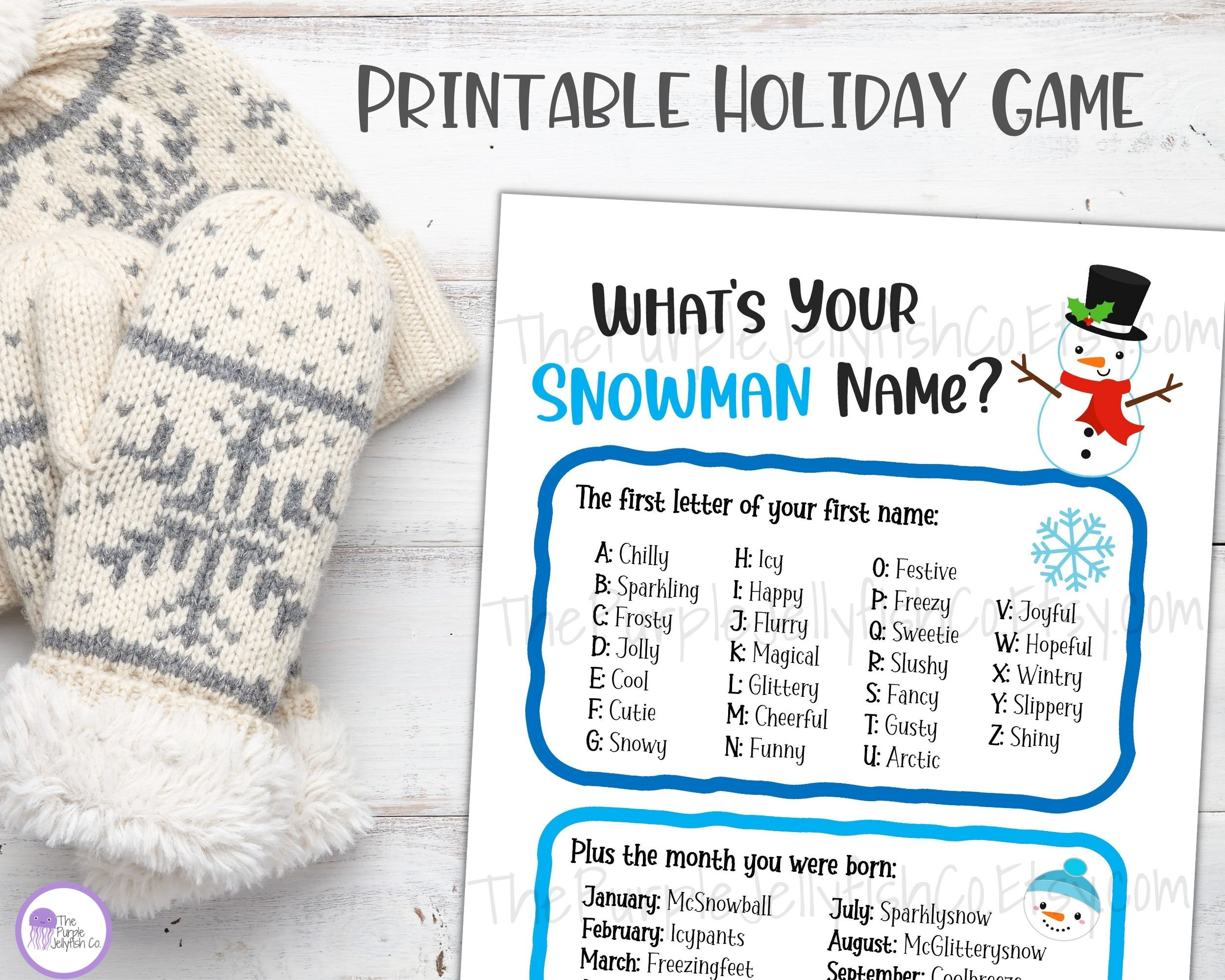Snowman Name Game Fun Winter Game for Kids Printable Holiday - Etsy