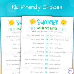 Summer Would You Rather Game Printable Kids Activity, Fun Summer Party ...