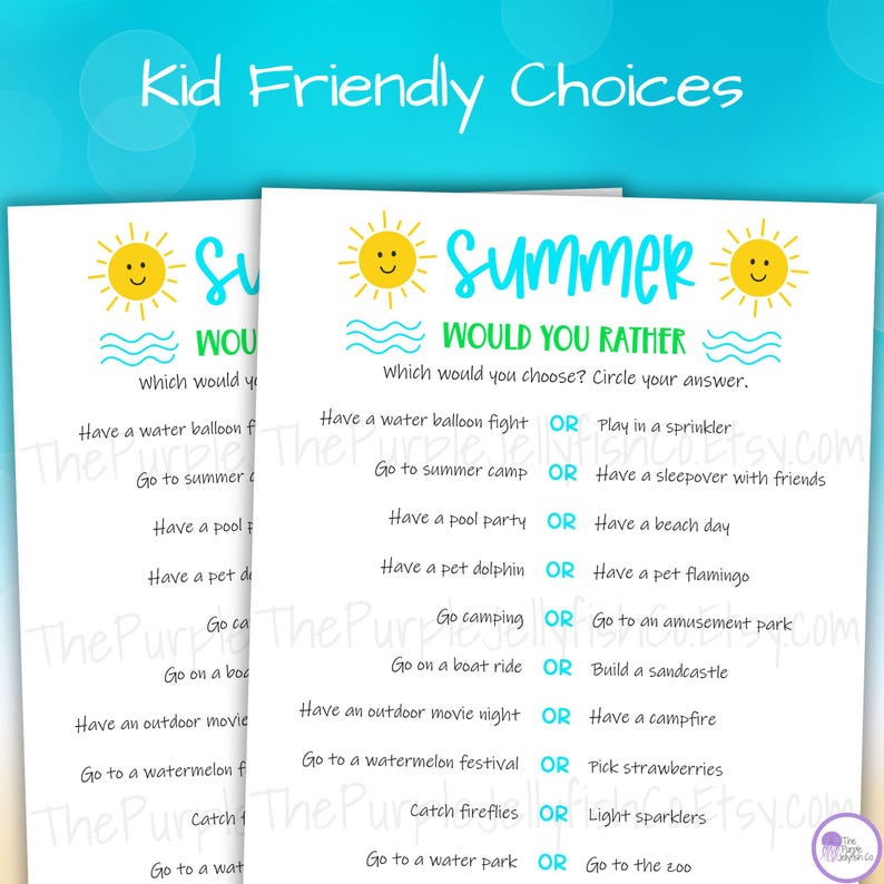 Summer Would You Rather Game Printable Kids Activity, Fun Summer Party ...