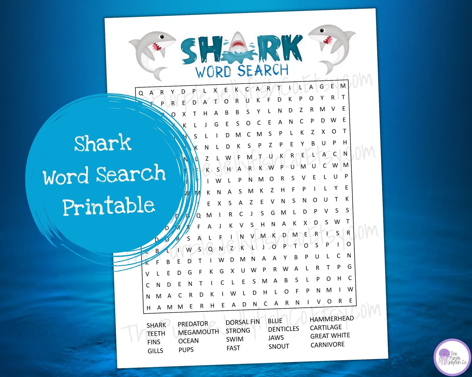 Shark Word Search Printable With Answers Shark Activity for - Etsy