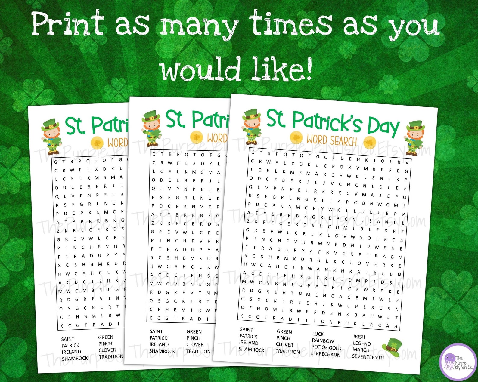 St Patricks Day Word Search Printable St Patricks Activity - Etsy