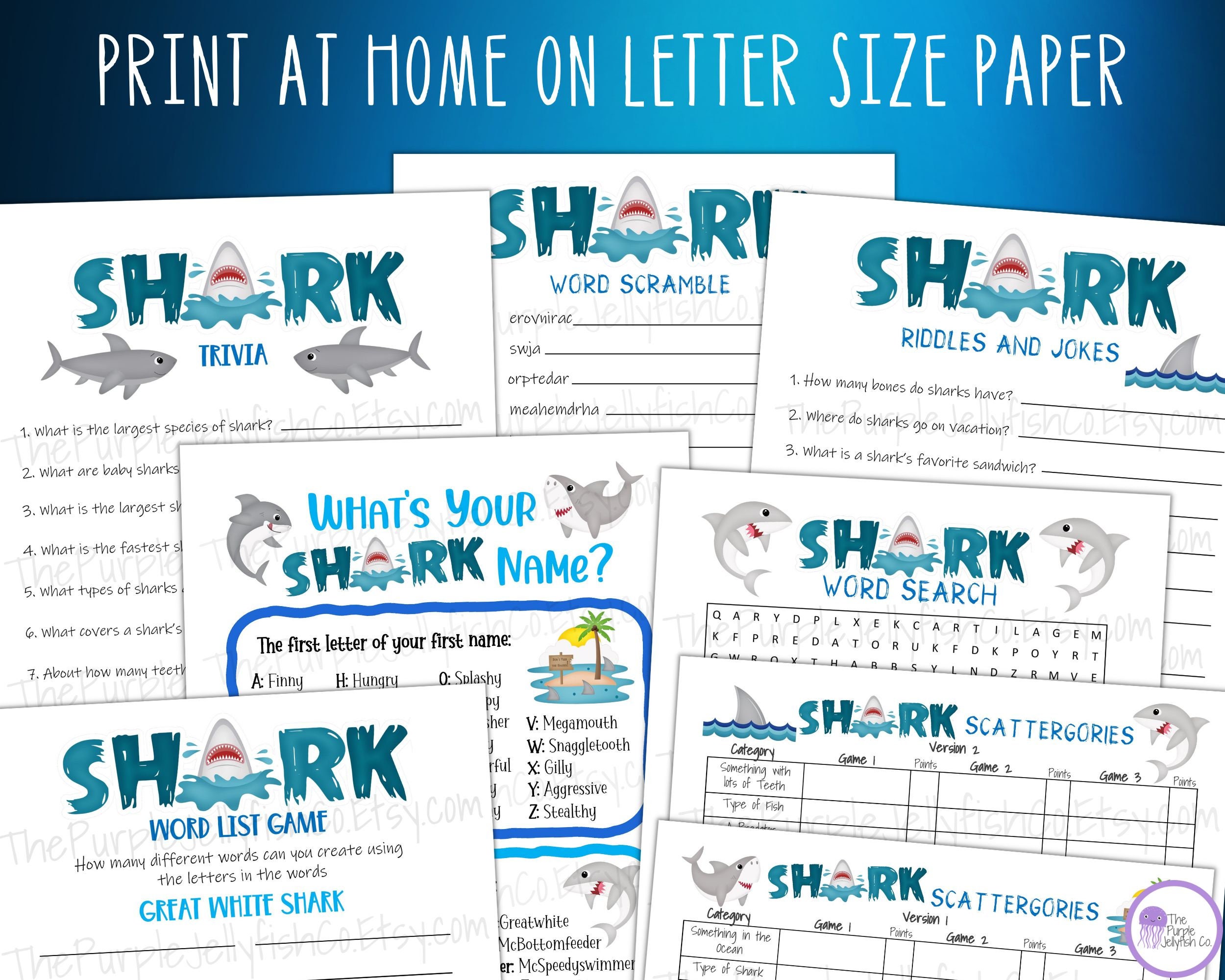 Shark Activities for Kids Shark Birthday Party Games Shark - Etsy
