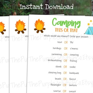 Camping This or That Game, Fun Camping Game Printable, Would You Rather ...