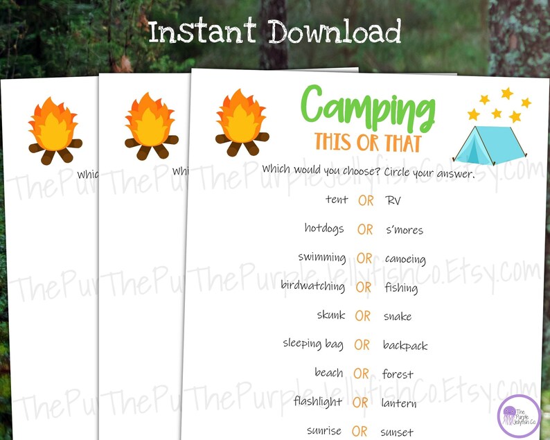 Camping This or That Game, Fun Camping Game Printable, Would You Rather ...