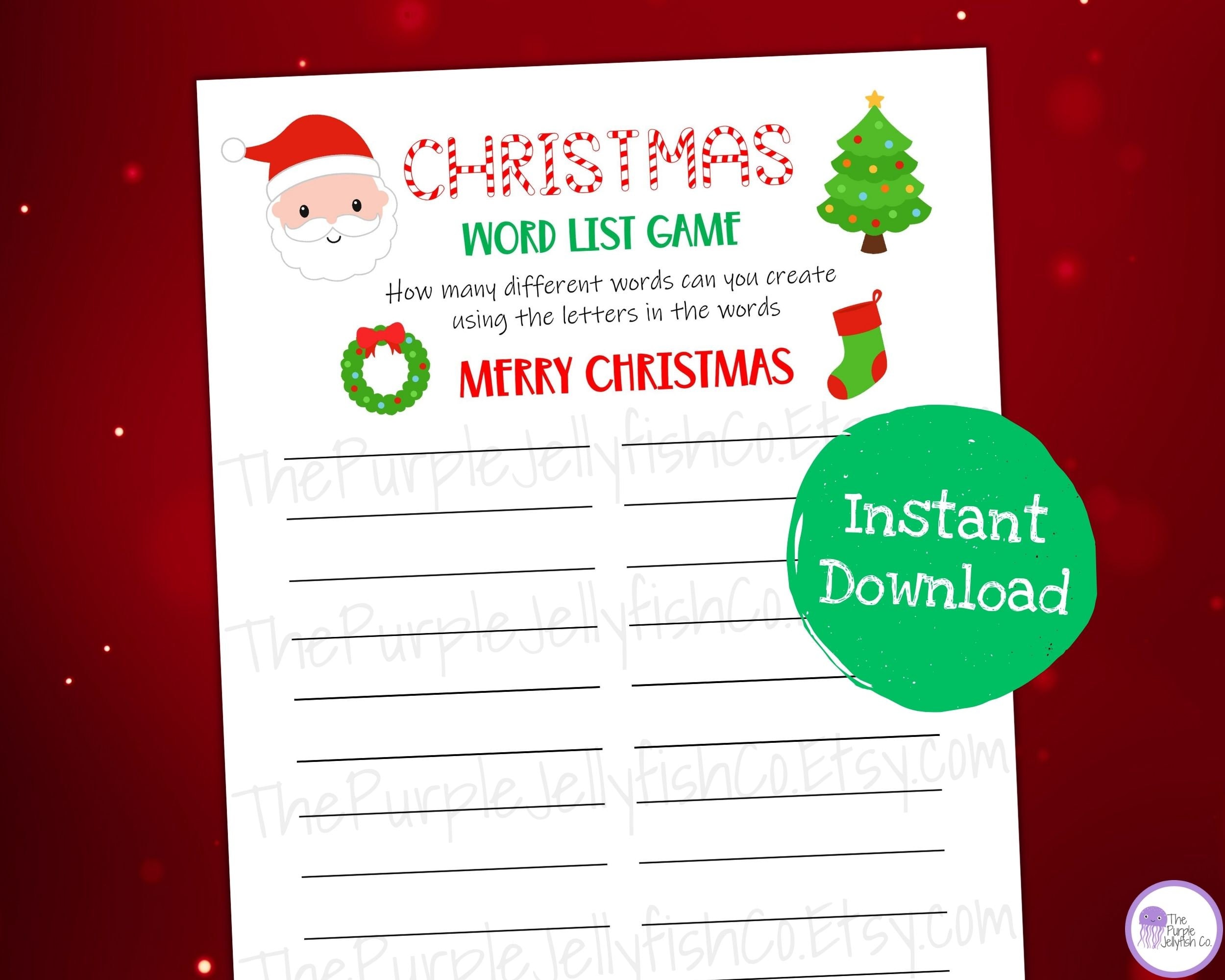 Christmas Word List, Christmas Printable Games for Kids, Christmas Word ...