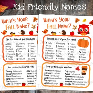 What's Your Fall Name Game Printable Fall Party Idea, Funny Fall Game ...