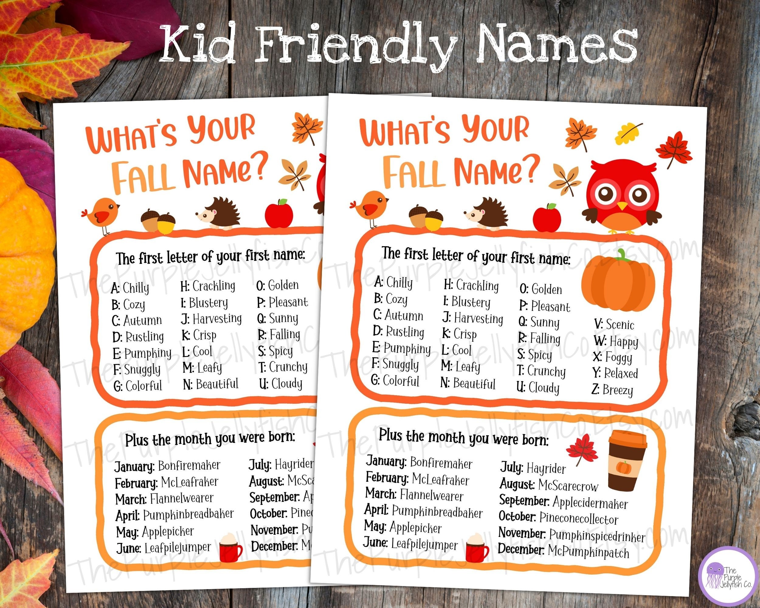 What's Your Fall Name Game Printable Fall Party Idea, Funny Fall Game ...