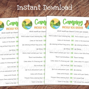 Camping Would You Rather, Camping Game Printable, Camping This or That ...