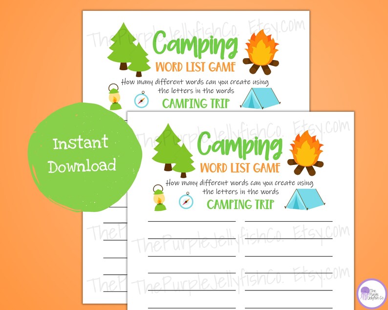 Camping Word List Game, Camping Activity for Kids Printable, Camping ...