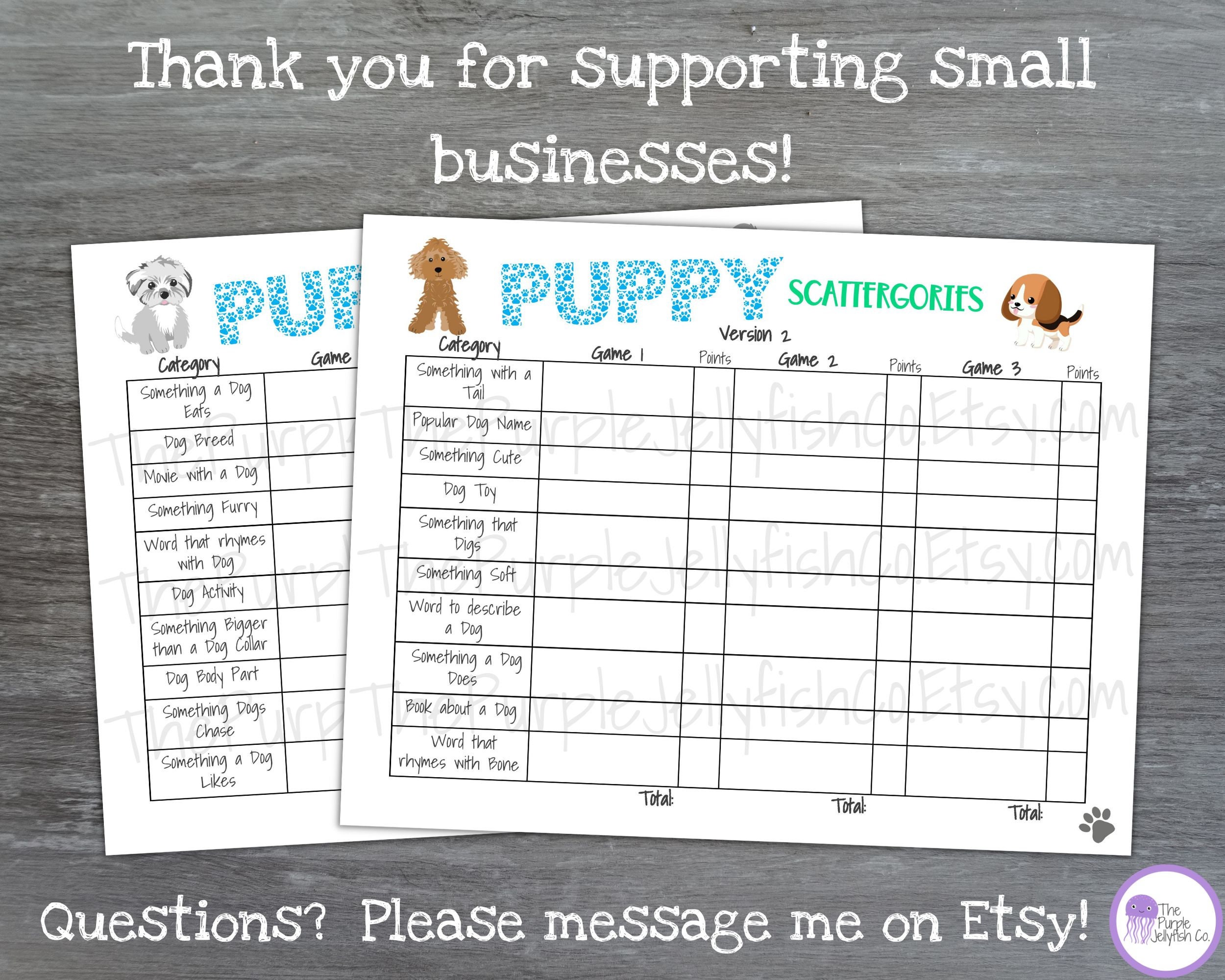 Puppy Scattergories Printable, Puppy Party Game, Dog Birthday, Puppy ...