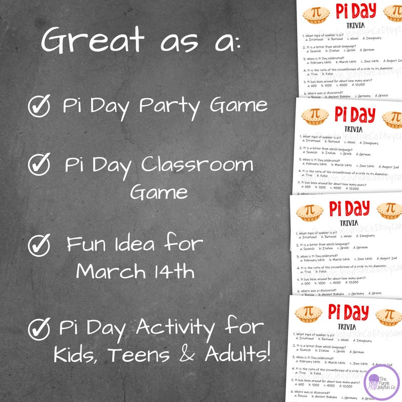 Pi Day Trivia Game Printable, Pi Day Party Idea, Trivia Questions Quiz ...