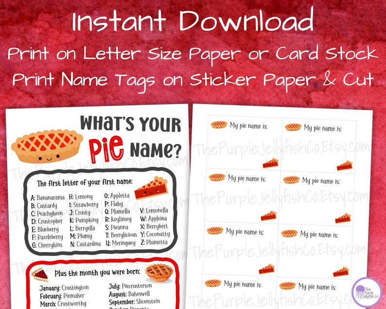 Pie Name Game, Pie Eating Contest, Pie Party Decoration, Pi Day ...