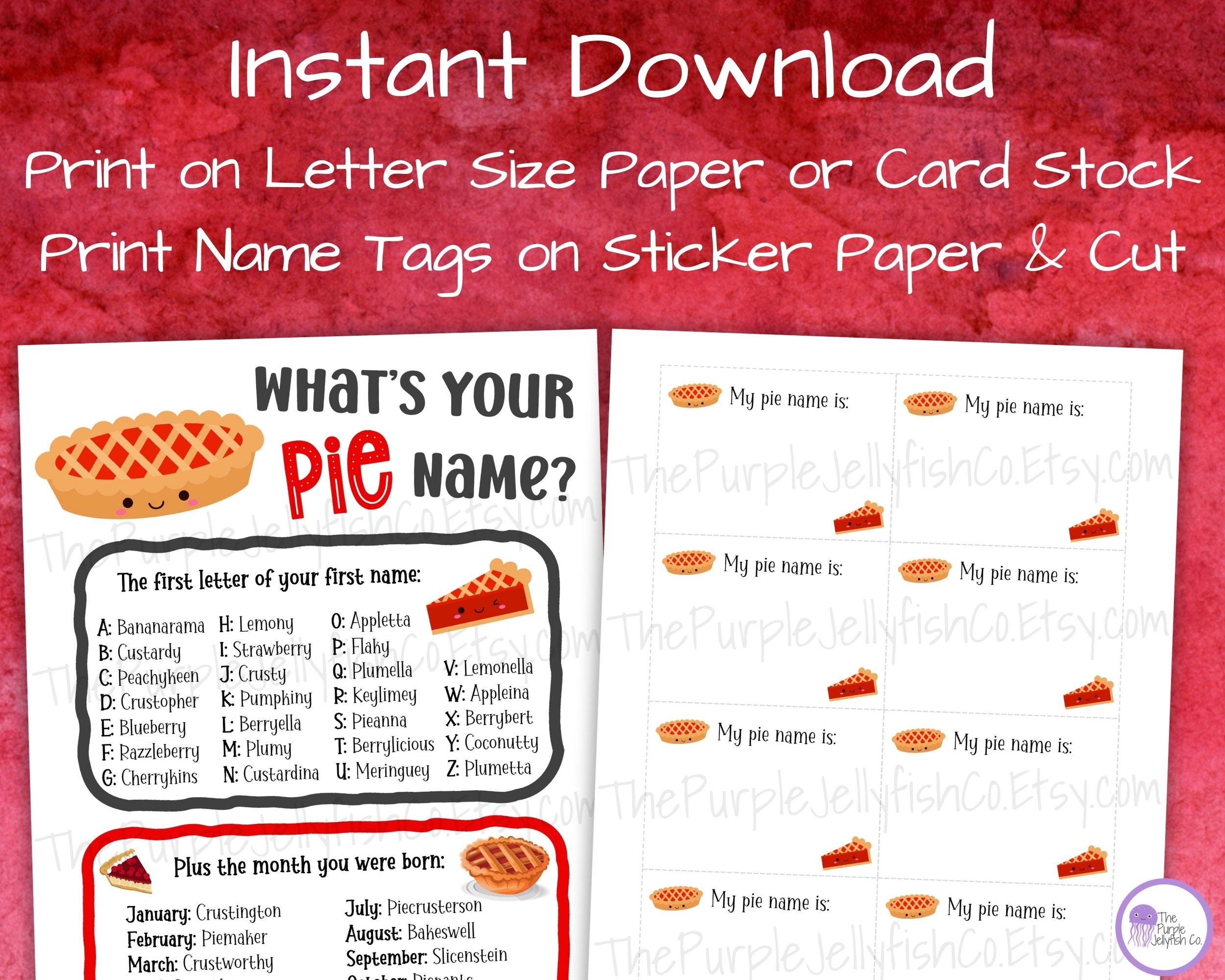 What's Your Pie Name Game Printable Pi Day Idea, Pie Eating Contest ...