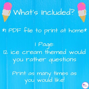 Ice Cream Party Game Printable Would You Rather Ice Cream Birthday ...