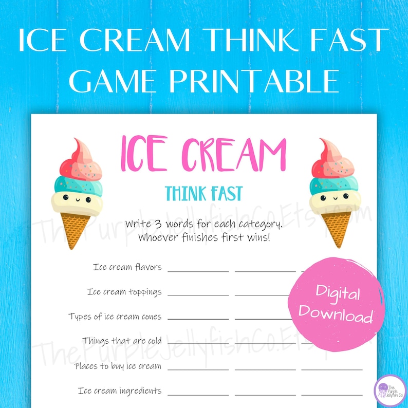 Ice Cream Think Fast Game Printable Ice Cream Activity for Kids Teens ...