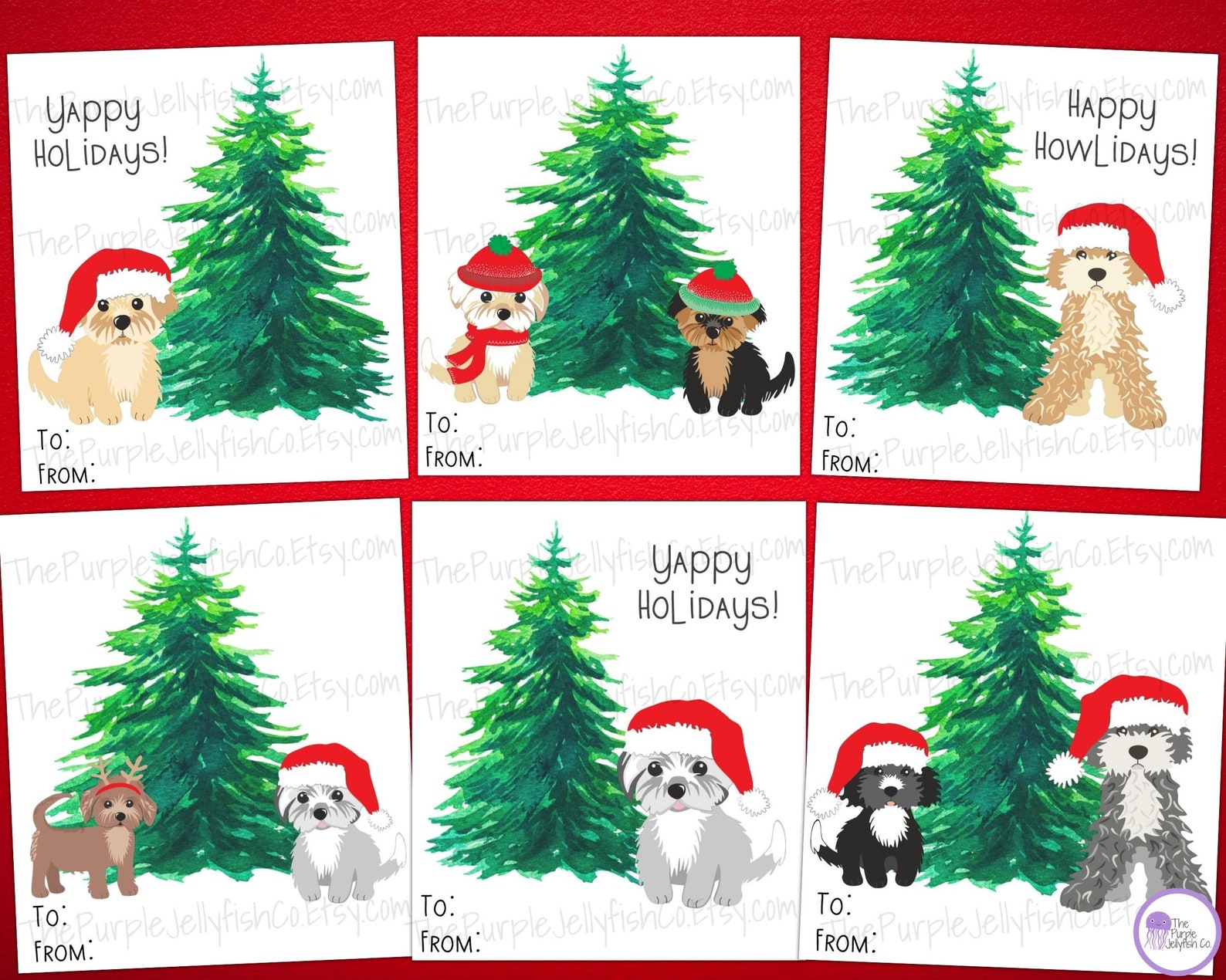 Dog Christmas Gift Tags, Printable Christmas Gift Tags, Holiday Favor ...
