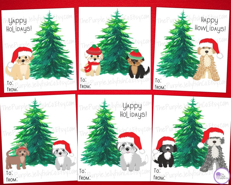 Dog Christmas Gift Tags, Printable Christmas Gift Tags, Holiday Favor ...