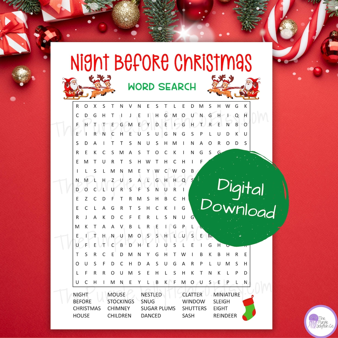 Night Before Christmas Word Search Puzzle, Christmas Worksheet ...