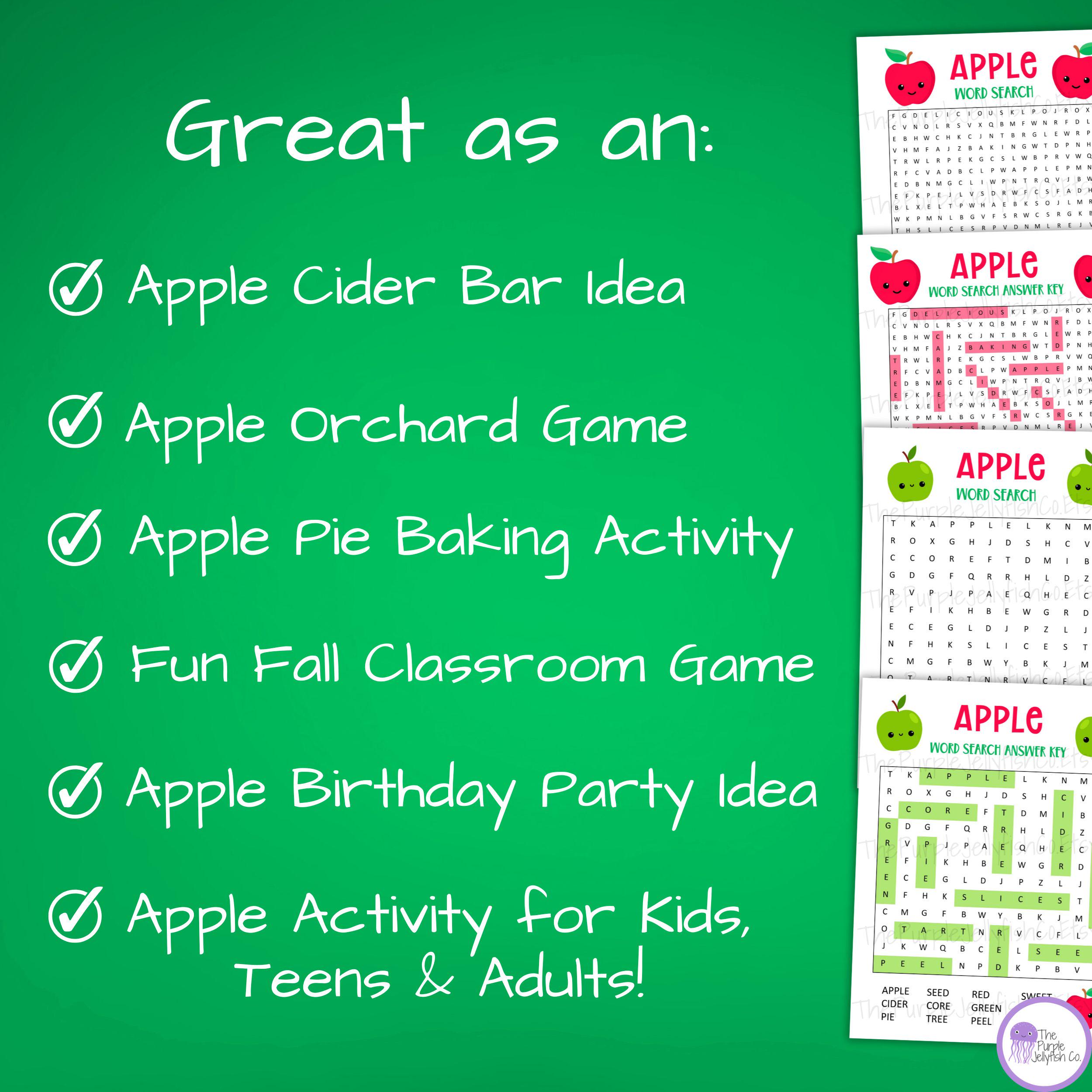 Apple Word Search Printable Game for Kids & Adults, Autumn Apple ...