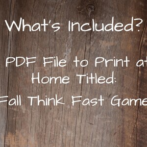 Fall Think Fast Game Printable Fall Activity for Kids & Adults, Autumn ...
