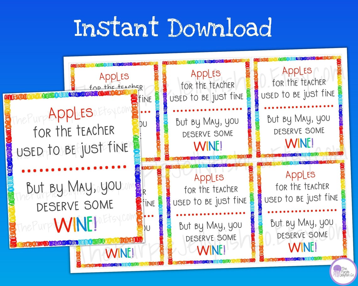 Teacher Wine Tag Teacher Appreciation Week Gift Idea End of - Etsy