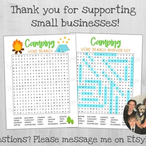 Camping Word Search Printable, Camping Activity for Kids, Summer Camp ...