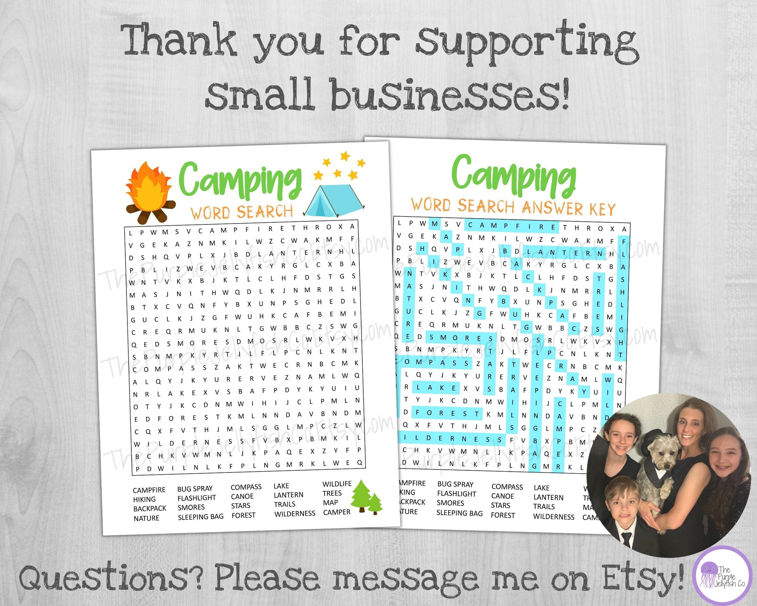 Camping Word Search Printable, Camping Activity for Kids, Summer Camp ...