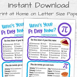 What's Your Pi Day Name Game Printable Pi Day Activity, Pi Day Game for ...