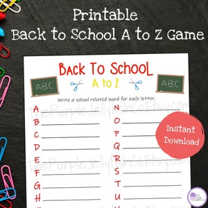 Back to School Alphabet Game for Kids A to Z Worksheet Printable First ...