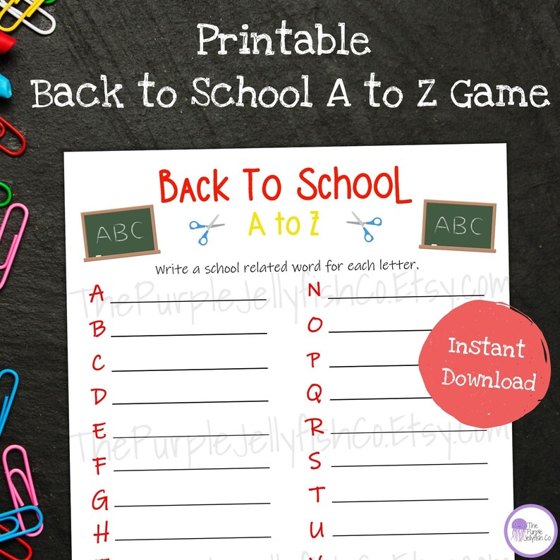 Back to School Alphabet Game for Kids A to Z Worksheet Printable First ...
