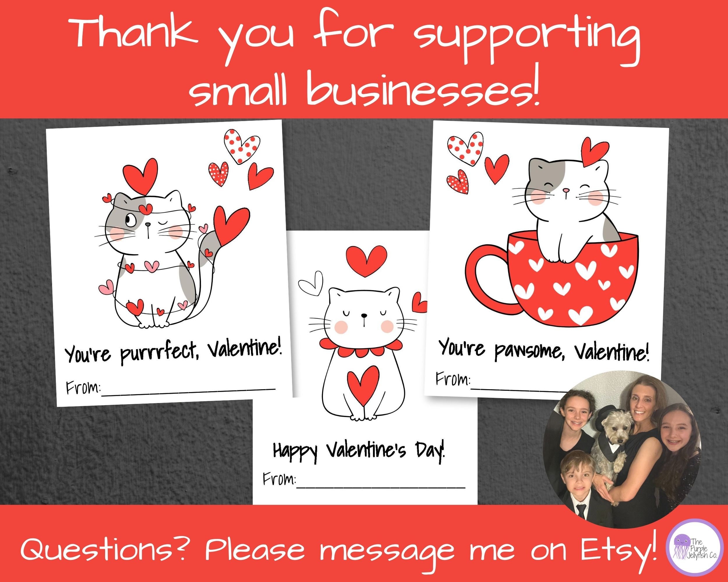 Cat Valentines Cards for Kids Printable, Cute Animal Valentines for ...