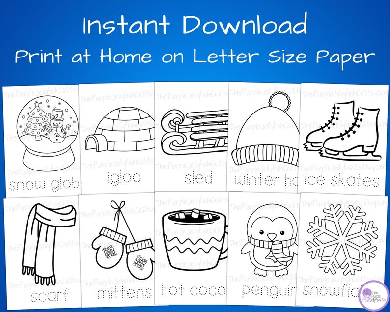 Winter Coloring Pages for Kids, Preschool Tracing Worksheets, Winter ...