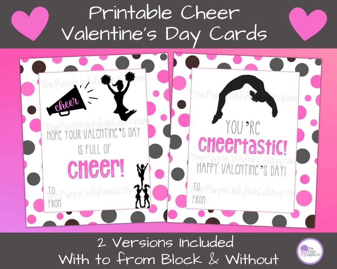 Cheer Valentines Day Cards for Kids, Cheerleader Valentines Printable, Valentines Cheer Gift ...