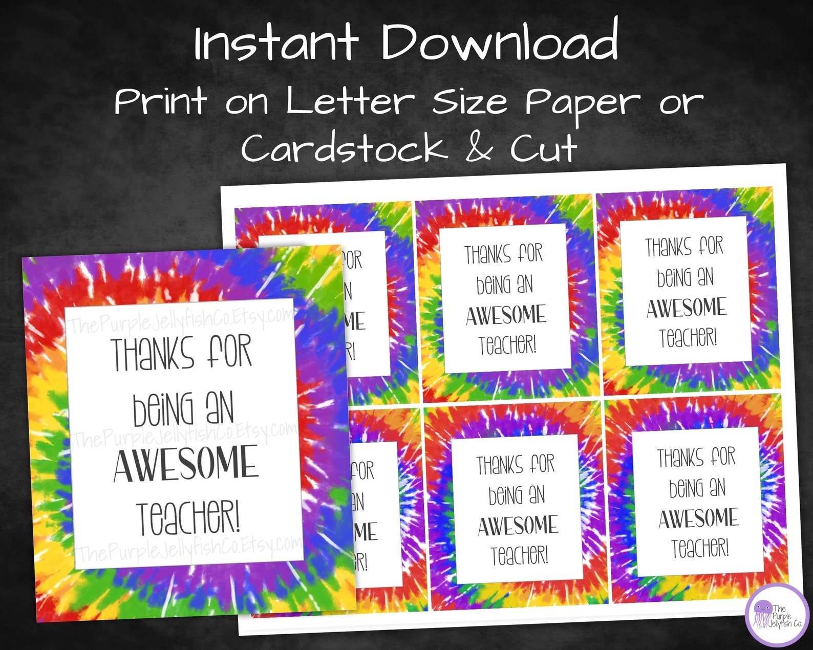 Teacher Appreciation Gift Tag Printable, Tie Dye Gift Bag Tag for ...