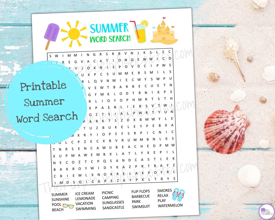 Summer Word Search Printable, Summer Activity for Kids and Adults, End ...