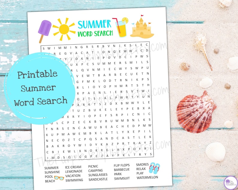 Summer Word Search Printable, Summer Activity for Kids and Adults, End ...