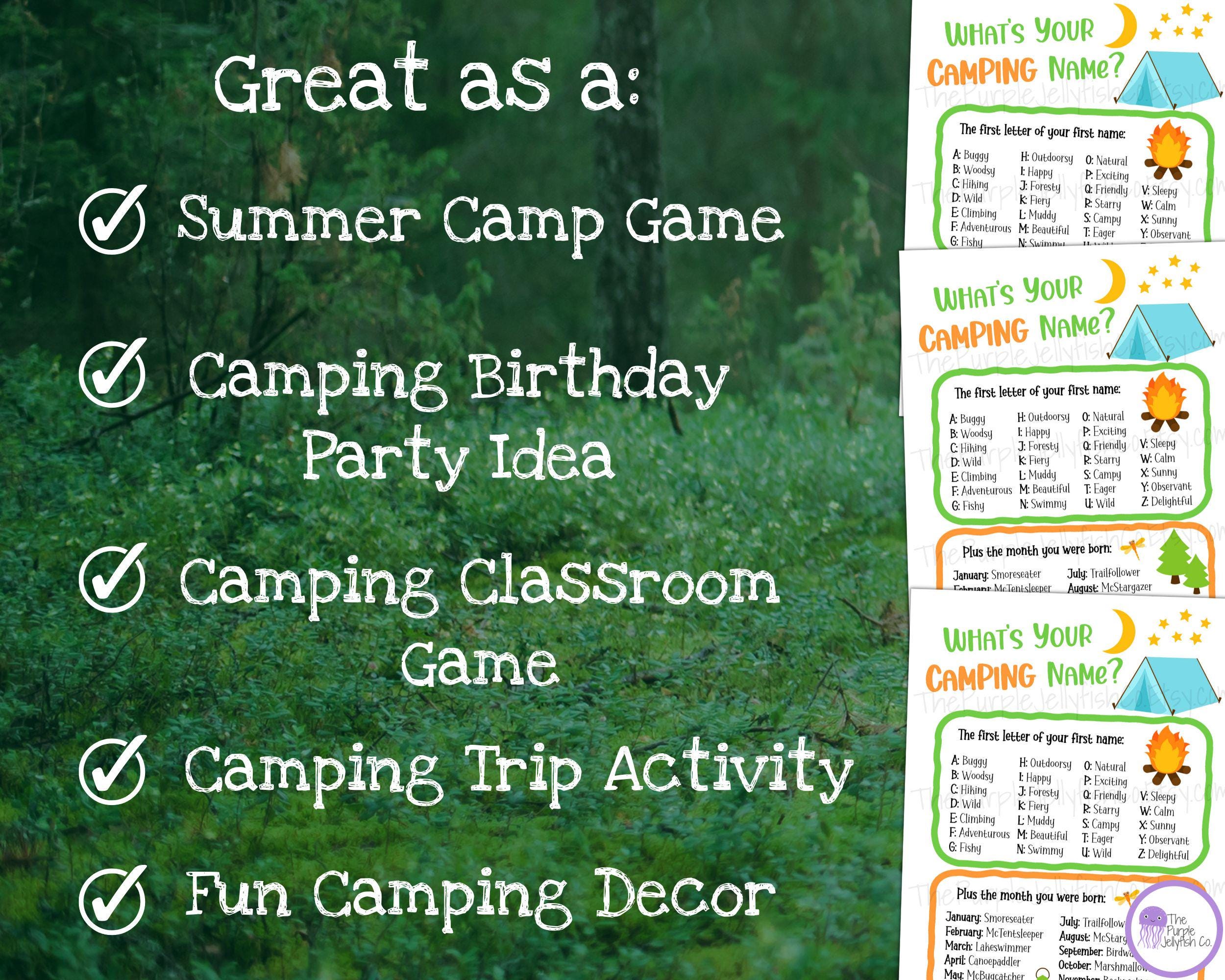 What's Your Camping Name Game Printable Camping Party Idea, Camping ...