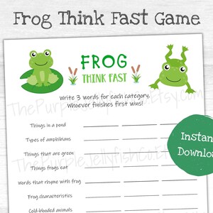 Frog Think Fast Game Printable Frog Game Frog Activity for - Etsy