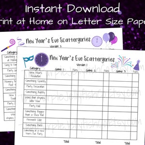 New Year's Eve Scattergories Game, Printable New Years Eve Games for ...