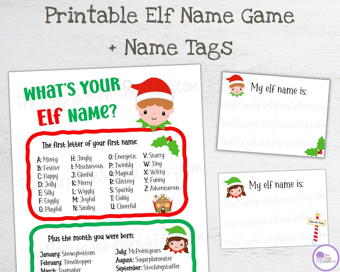 Elf Name Game Name Tags, Christmas Activity for Kids, What's Your Elf ...