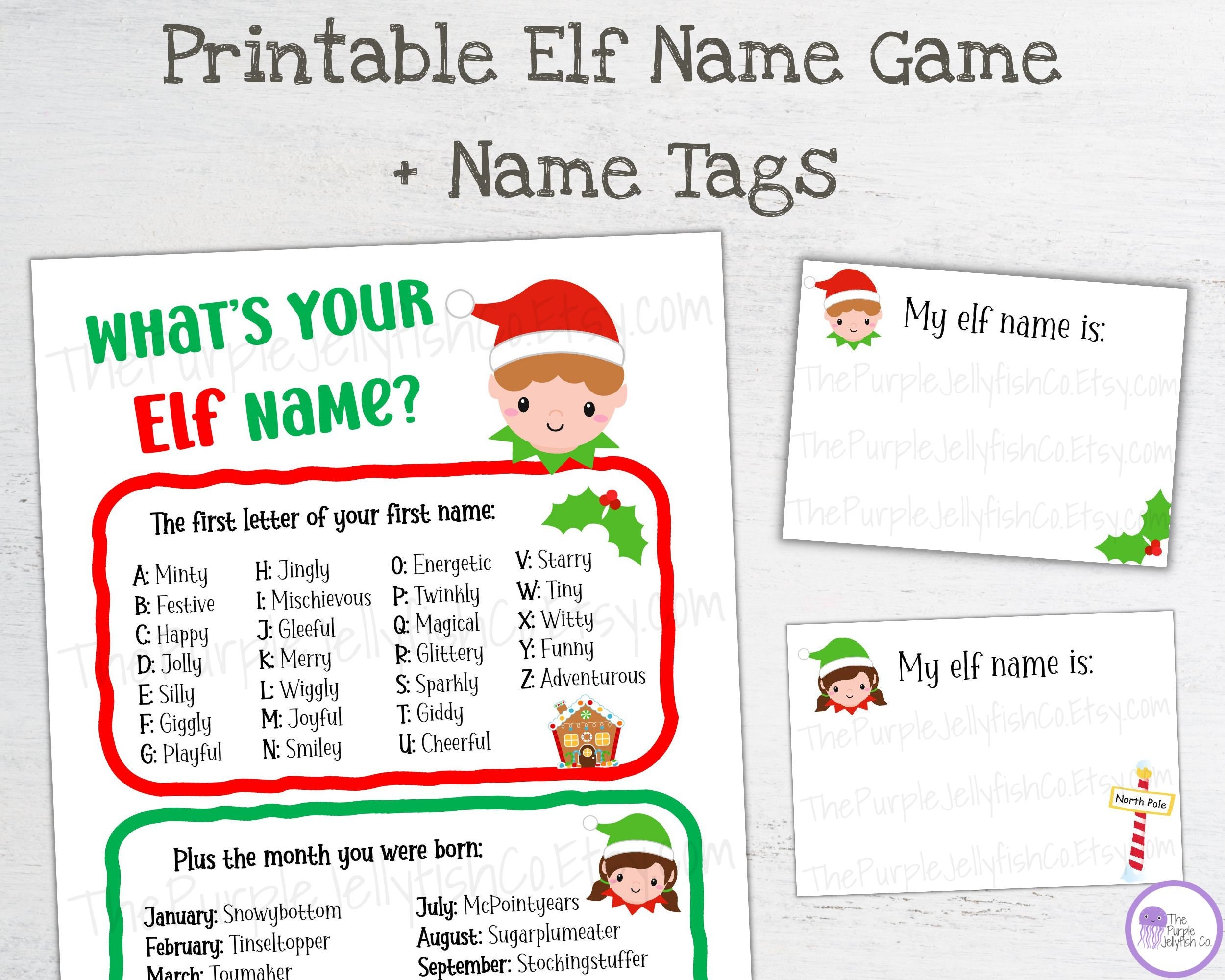 Elf Name Game + Name Tags, Christmas Activity for Kids, What's Your Elf ...