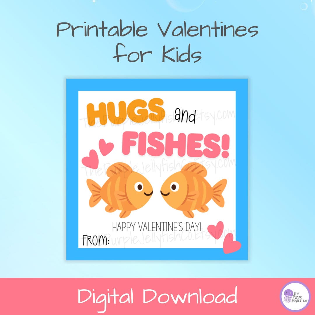Goldfish Valentine Cards Kids Set, Classroom Valentines, Fish Valentine ...