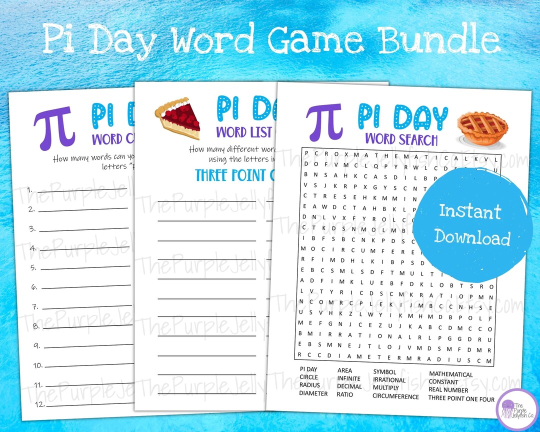 Pi Day Word Games Bundle, Printable Games for Kids, Word Game Printable ...